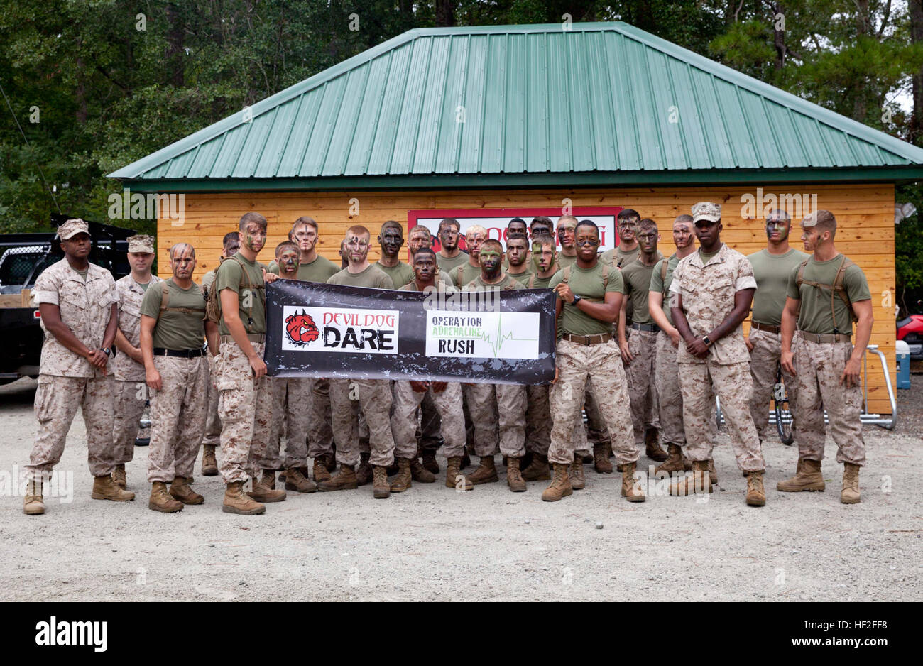 U.S. Marines, Marine Wing Support Squadron 271, gather for a group ...