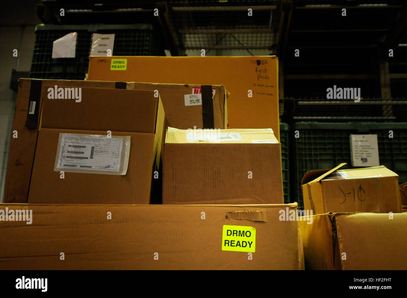 Boxes of chemical warfare items, interceptor body armor, helmets, cold ...
