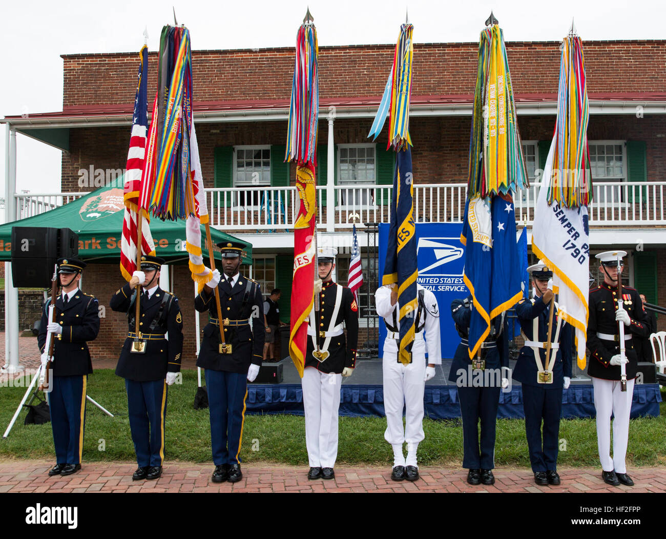 The Maryland Joint Service Color Guard presents the colors during the ...