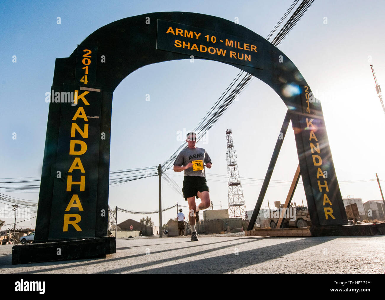 A U.S. Army officer completed the Army Ten-Miler shadow run at Kandahar ...
