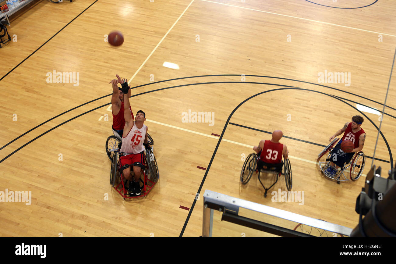 Sgt. Eric Rodriguez, from San Diego, takes a shot during practice for ...