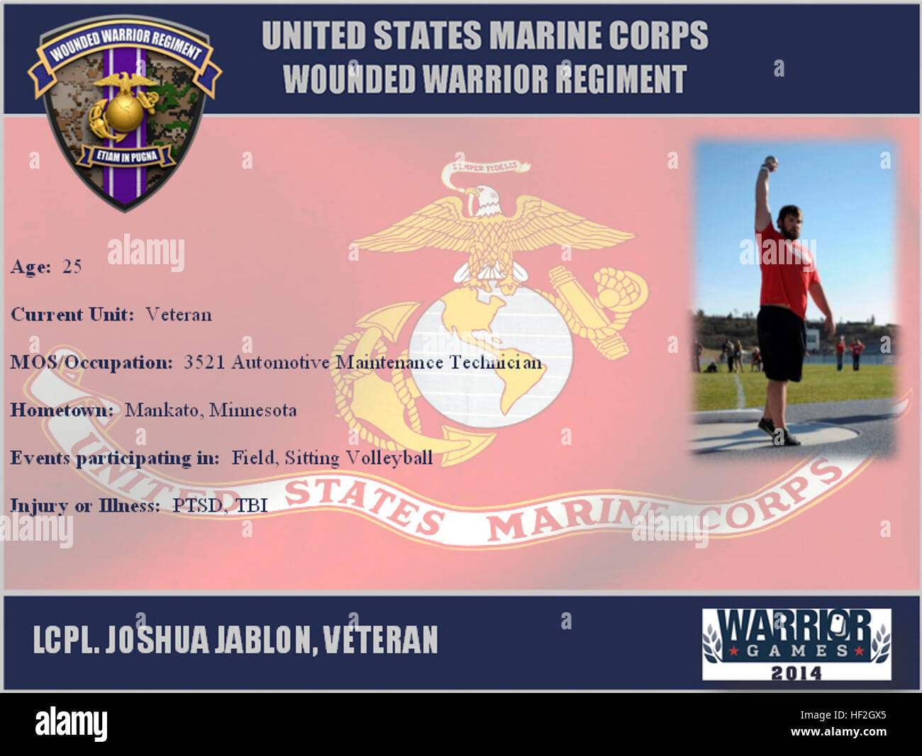 Athlete profile of Lance Cpl. Joshua Jablon, a native of Mankato ...