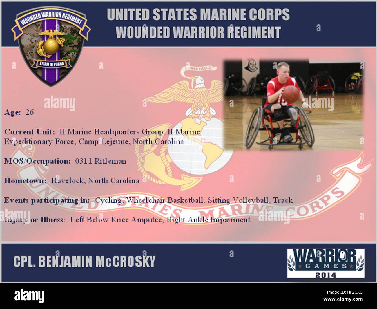 Athlete profile of Cpl. Benjamin McCrosky, a native of Havelock, North ...