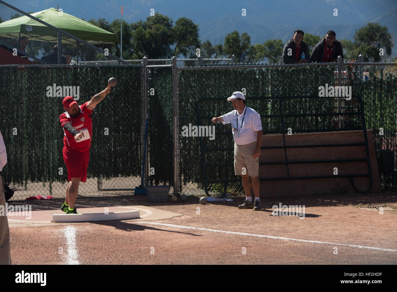 Lance Corporal Levi Marshall, 26 a native of Yuma, Arizona, throws the ...