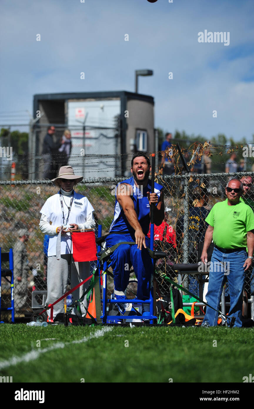 Air Force athlete Ryan Pinney throws the shot put during the 2014 ...
