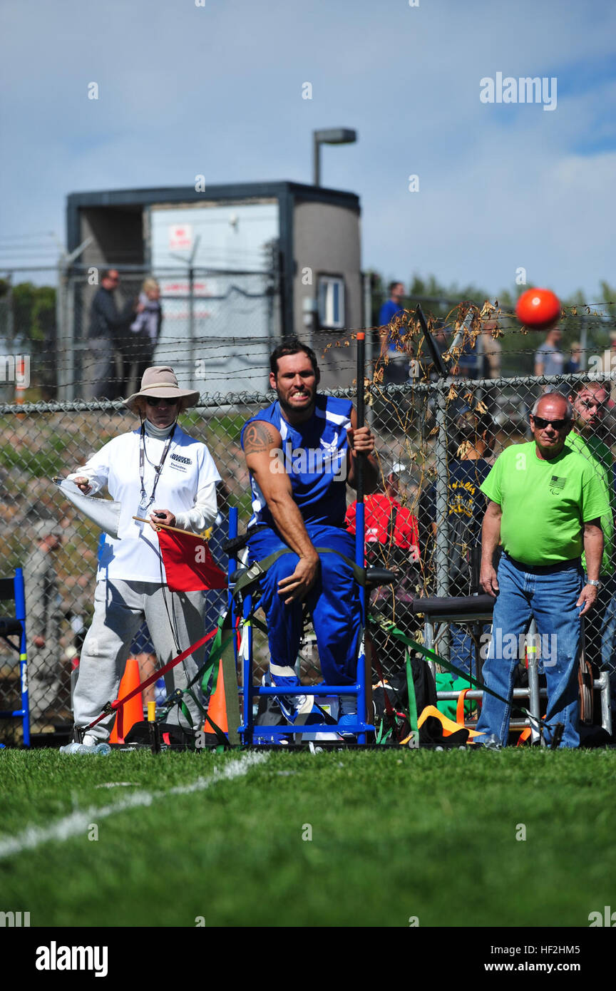 Air Force athlete Ryan Pinney throws the shot put during the 2014 ...