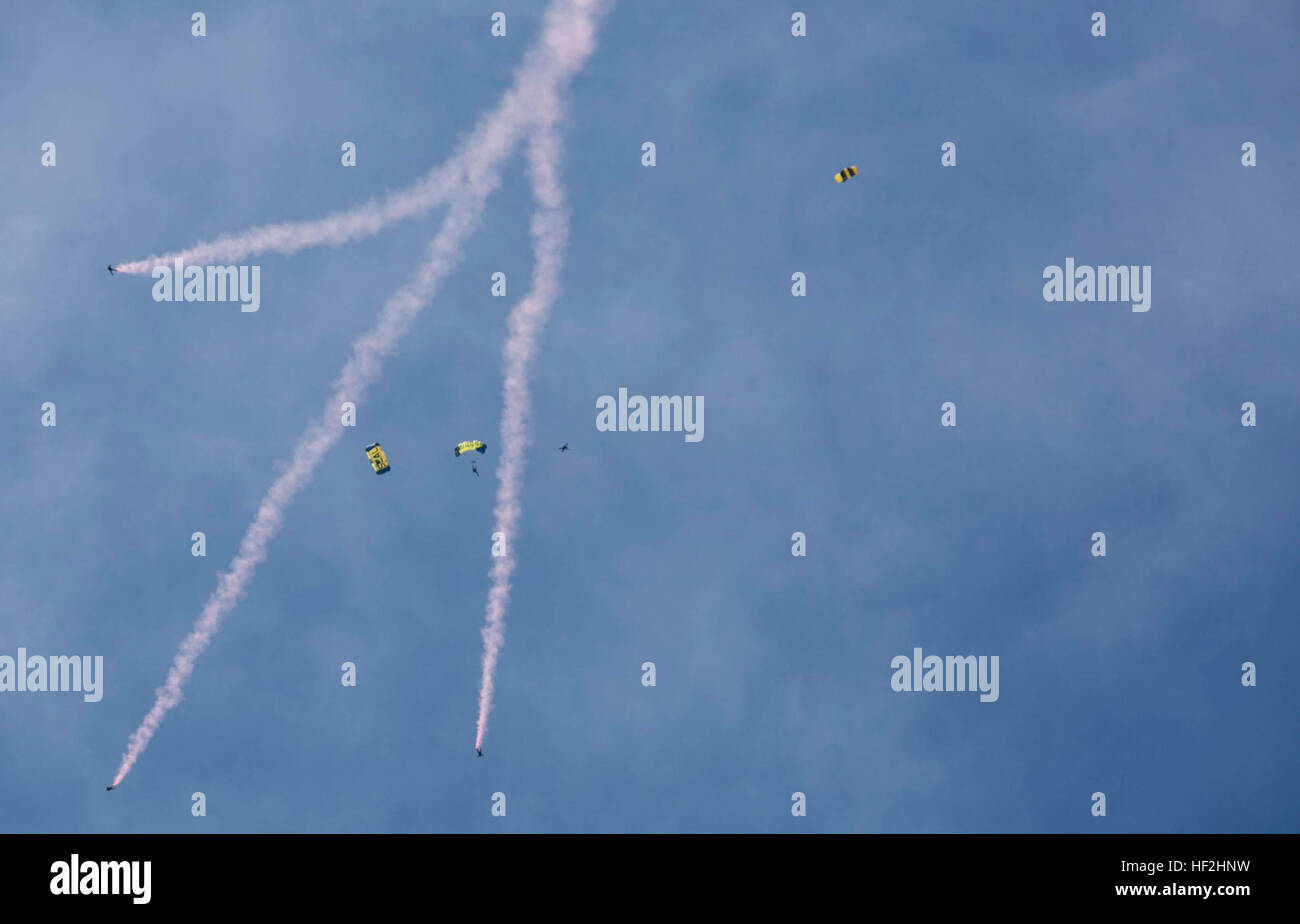 The Army’s Golden Knights and the U.S. Navy’s Leap Frogs parachute ...