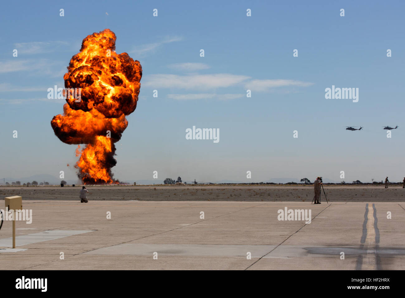 A simulated explosion rocks the flight line during the Marine Air ...