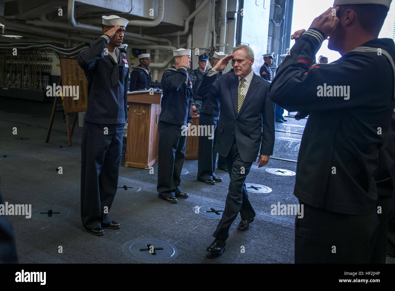 Secretary of the Navy (SECNAV) Ray Mabus is piped aboard the future ...