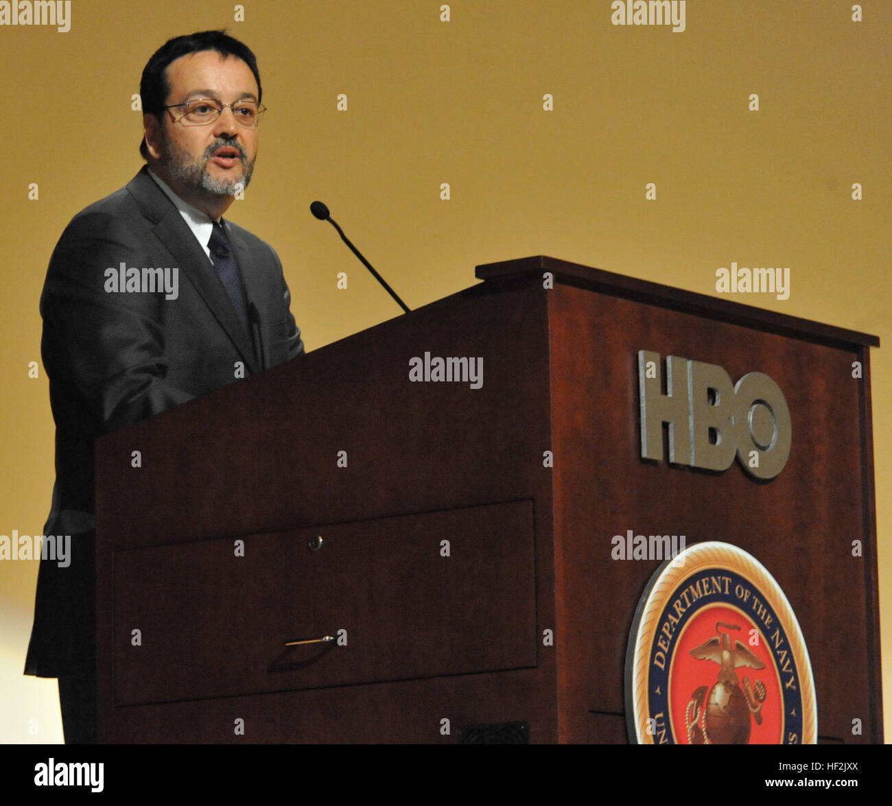 Len Amato, president of HBO Films, addresses guests at Little Hall ...