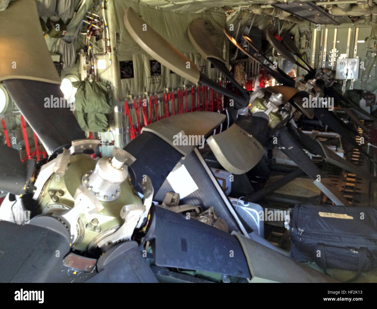 Four propellers are loaded into the cargo compartment of a KC-130J ...
