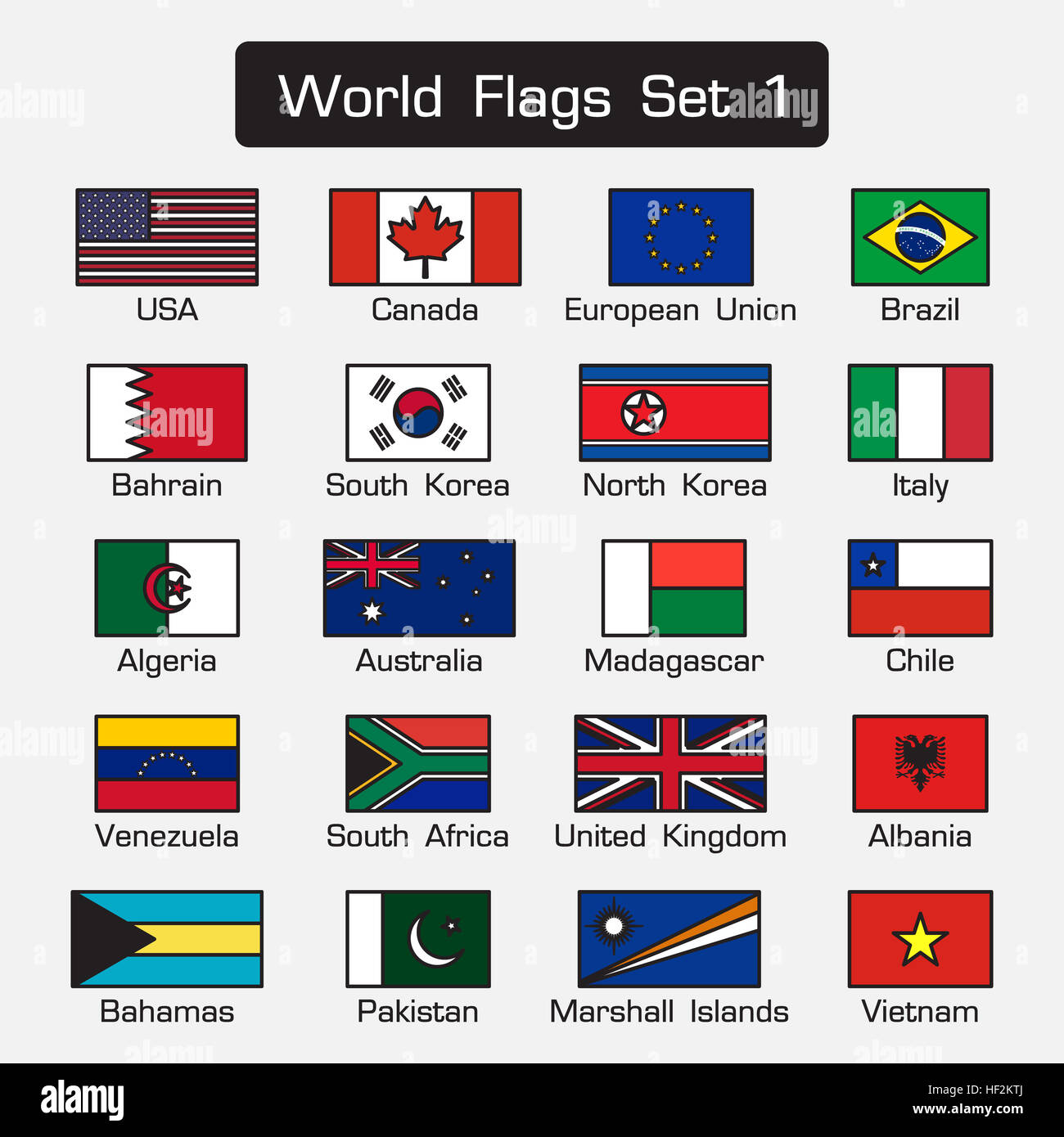 World flags set 1 . simple style and flat design . thick outline Stock ...