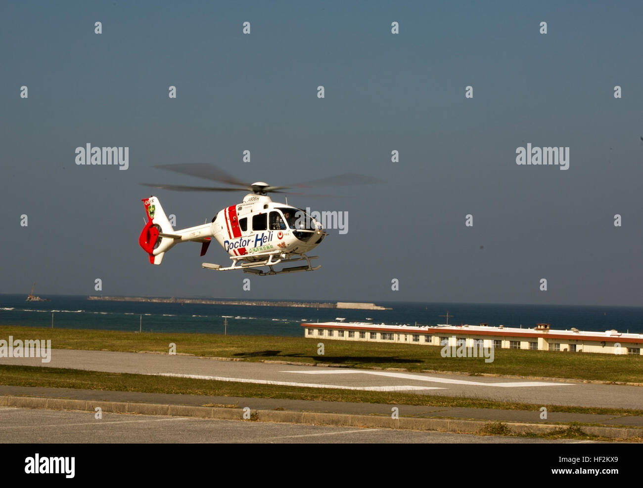 An air-ambulance known as “Doctor Heli” prepares to land and drop off ...