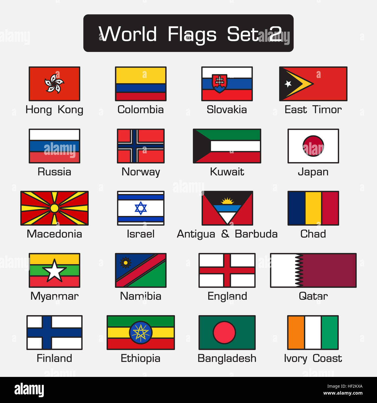 World flags set 2 . simple style and flat design . thick outline Stock ...