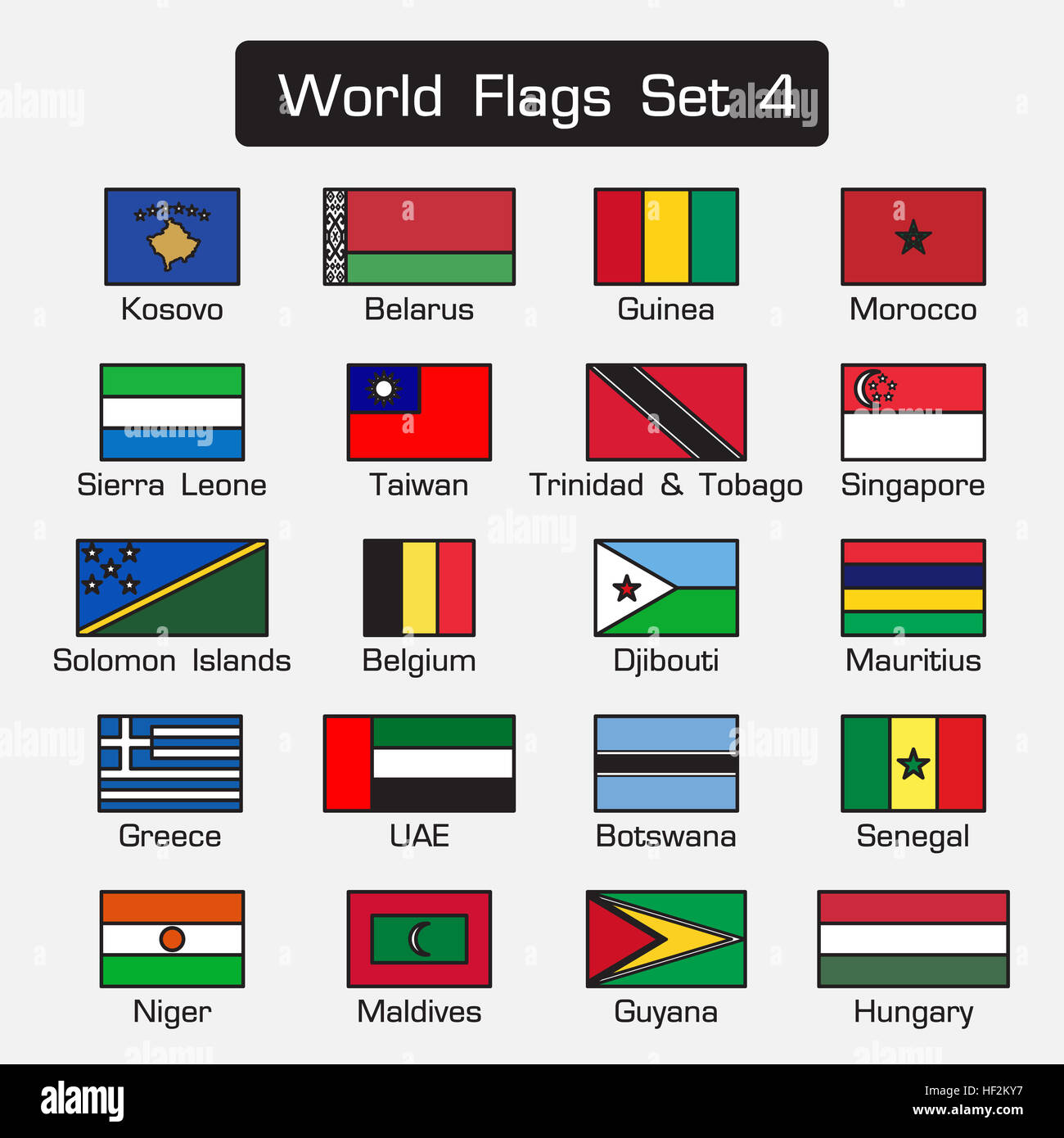 World flags set 4 . simple style and flat design . thick outline Stock ...