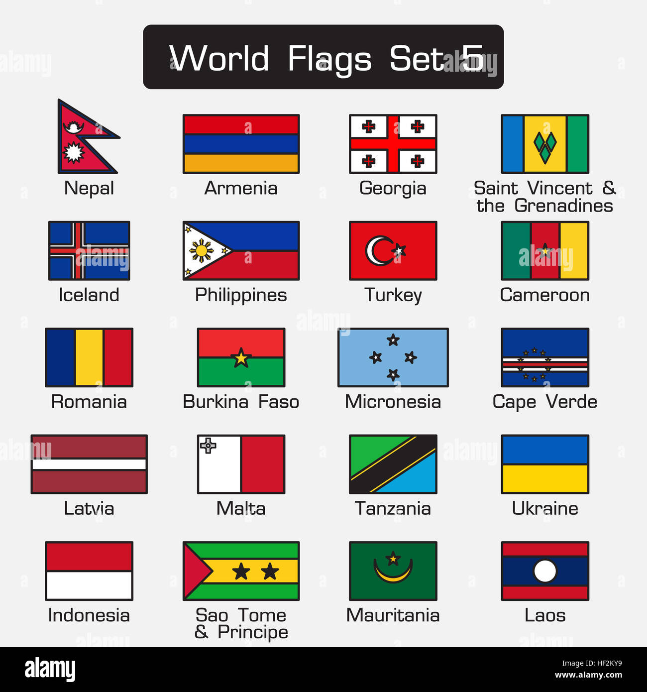 World flags set 5 . simple style and flat design . thick outline Stock ...