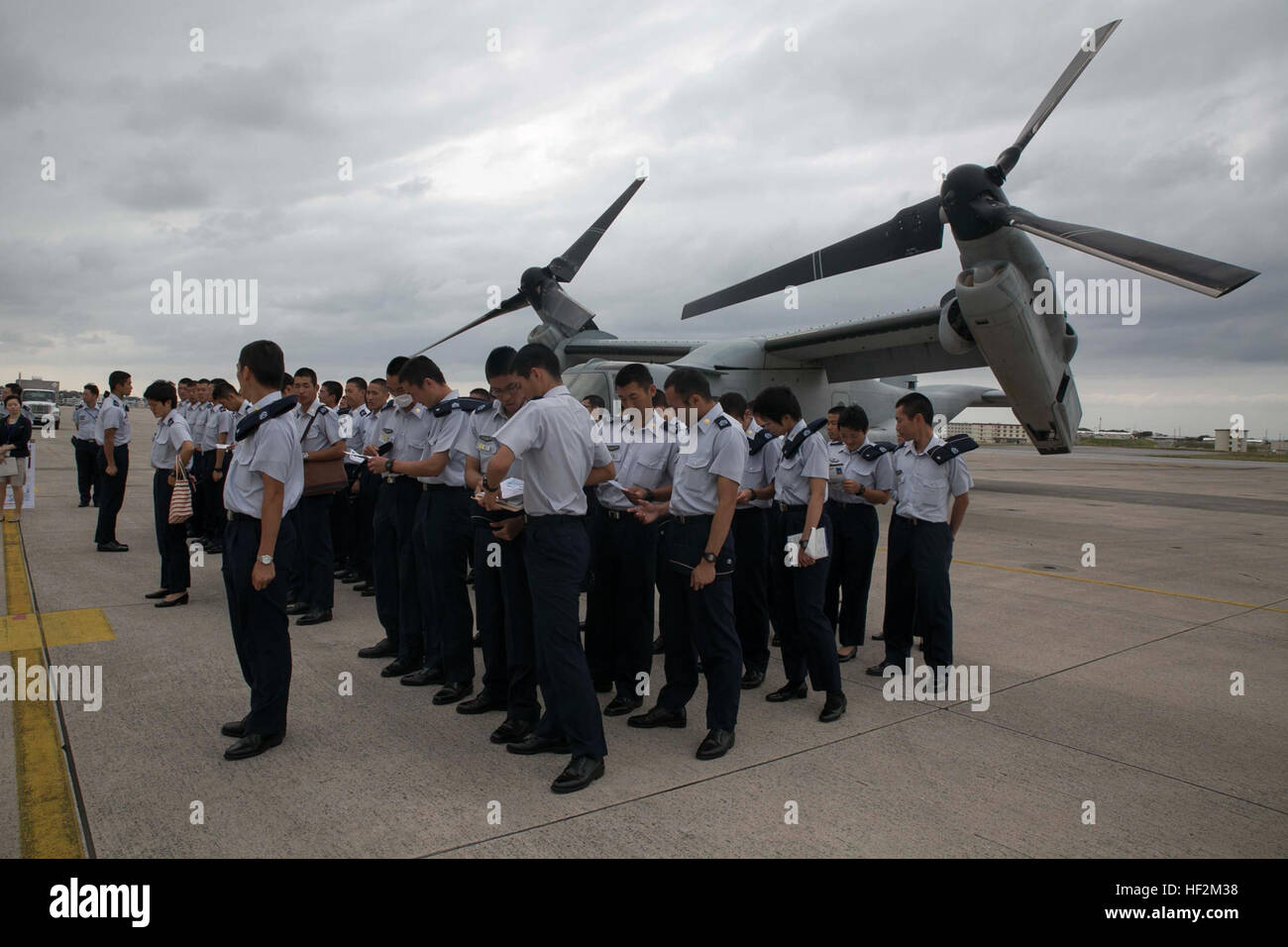 Japan Air Self-Defense Force service members stand in formation in ...