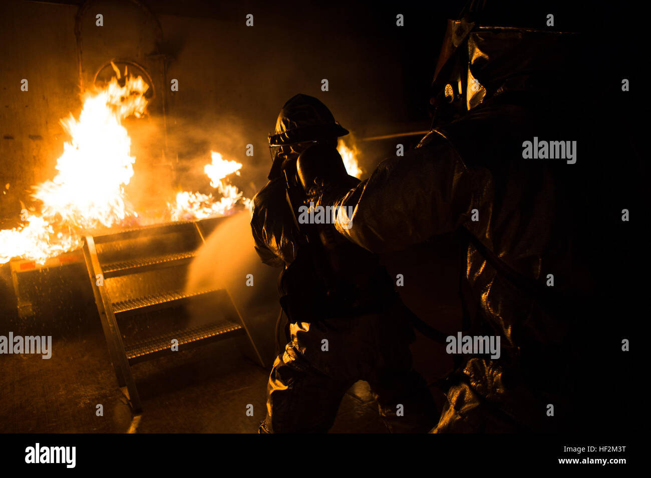 Marines assigned to Aircraft Rescue and Fire Fighting aboard Marine ...