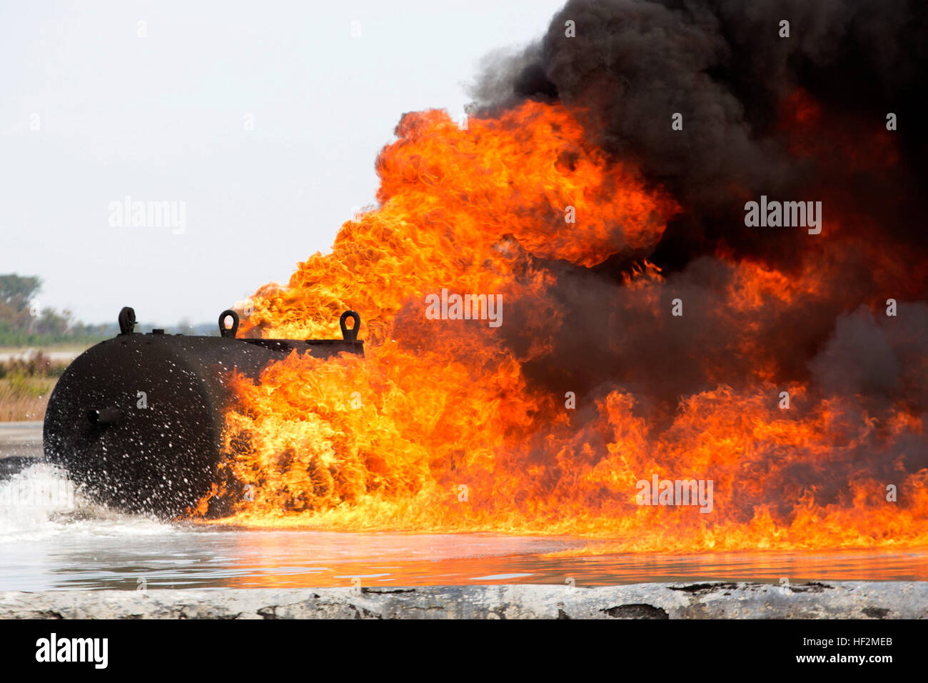 A training container is set ablaze during a Crash Fire and Rescue ...