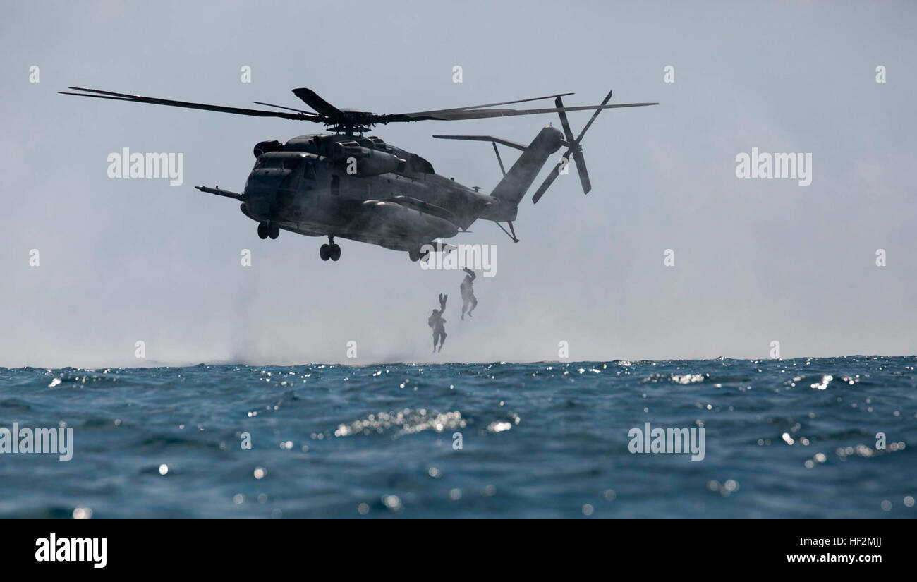 Marines helocast from a CH-53E Super Stallion Nov. 5 at White Beach ...