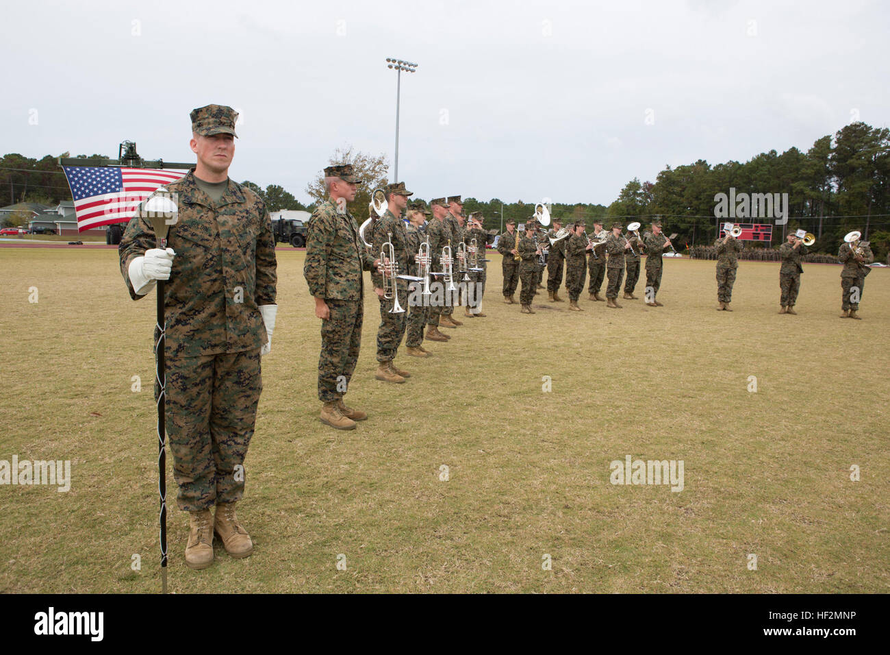 U.S. Marines assigned to the 2d Marine Aircraft Wing band perform ...