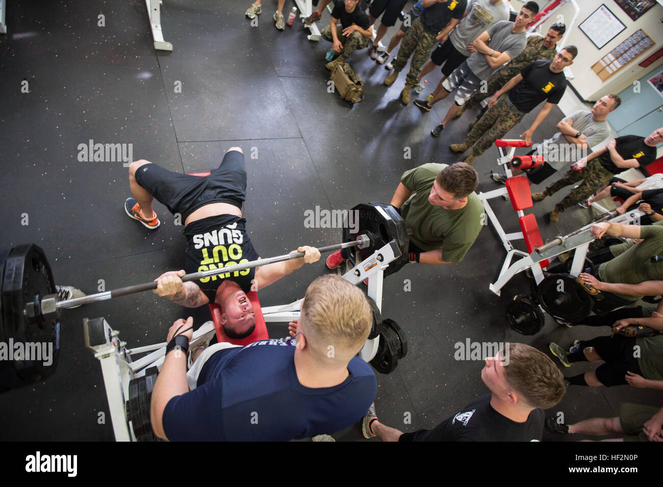 Sergeant Jacob Fernandez bench presses 385 pounds during a battalion ...