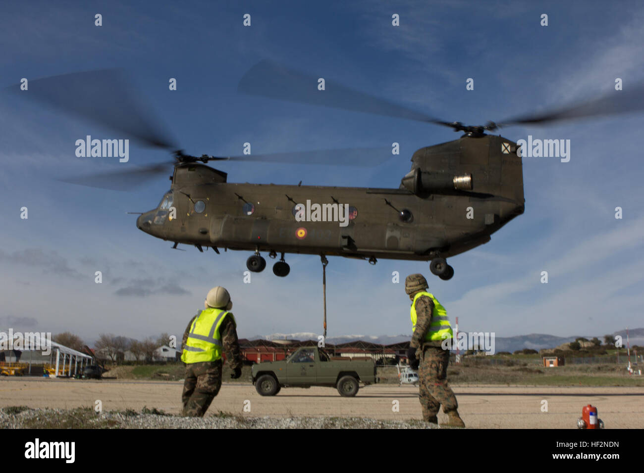 A U.S. Marine with SPMAGTF Crisis Response - Africa and a Spanish ...