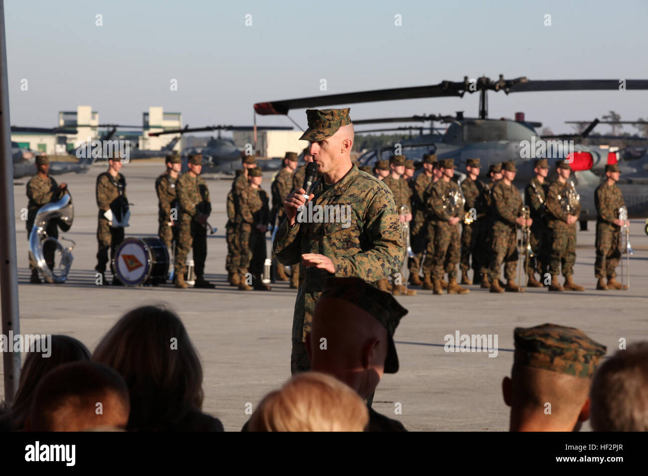 Lieutenant Col. Alex K. Fulford gives a parting speech to the Marines ...