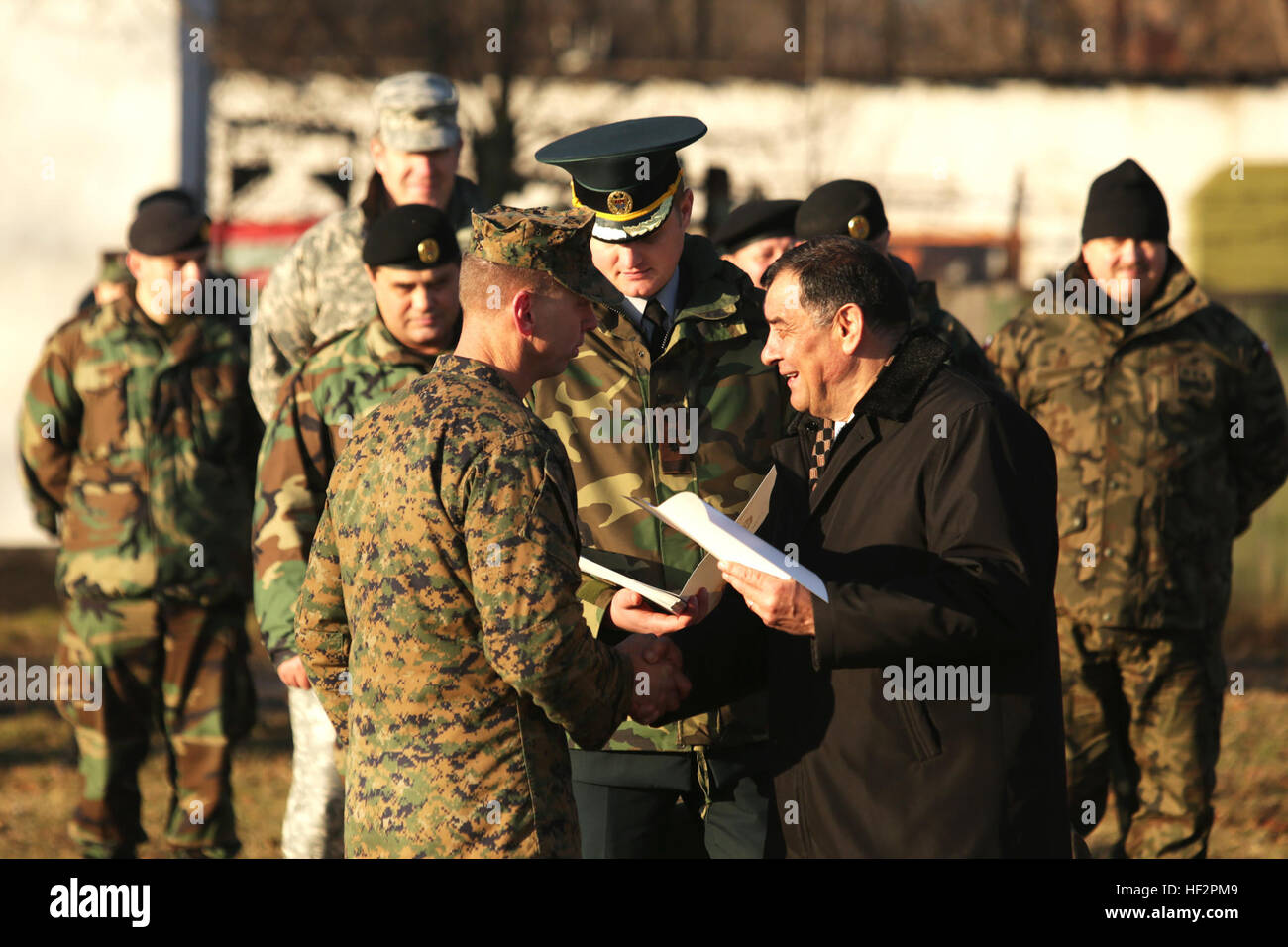 Minister of Defense Valerin Troenco shakes hands with Lt. Col. Joel ...