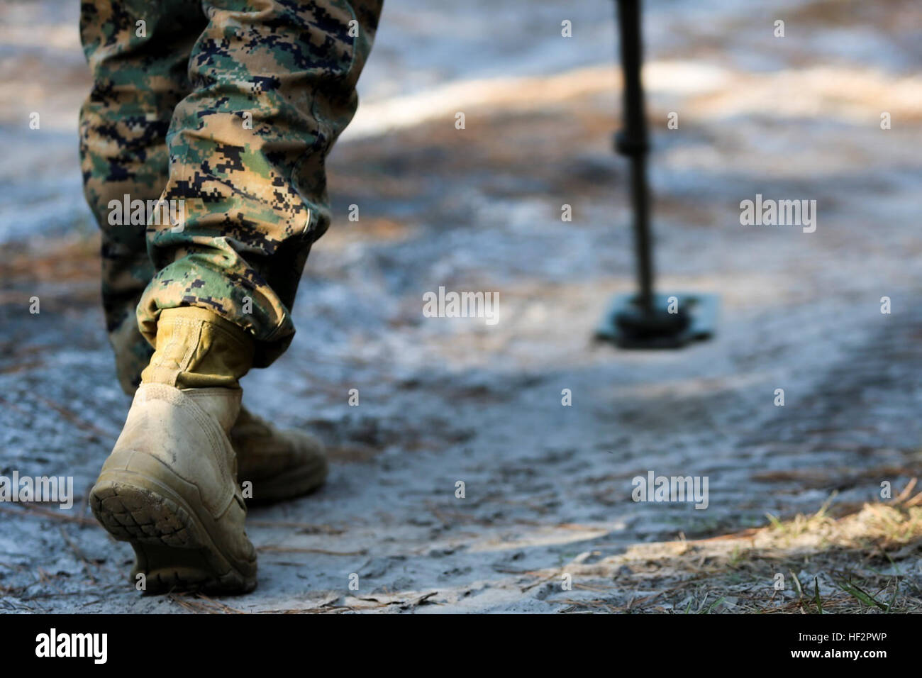 A combat engineer with 2nd Combat Engineer Battalion uses a metal ...