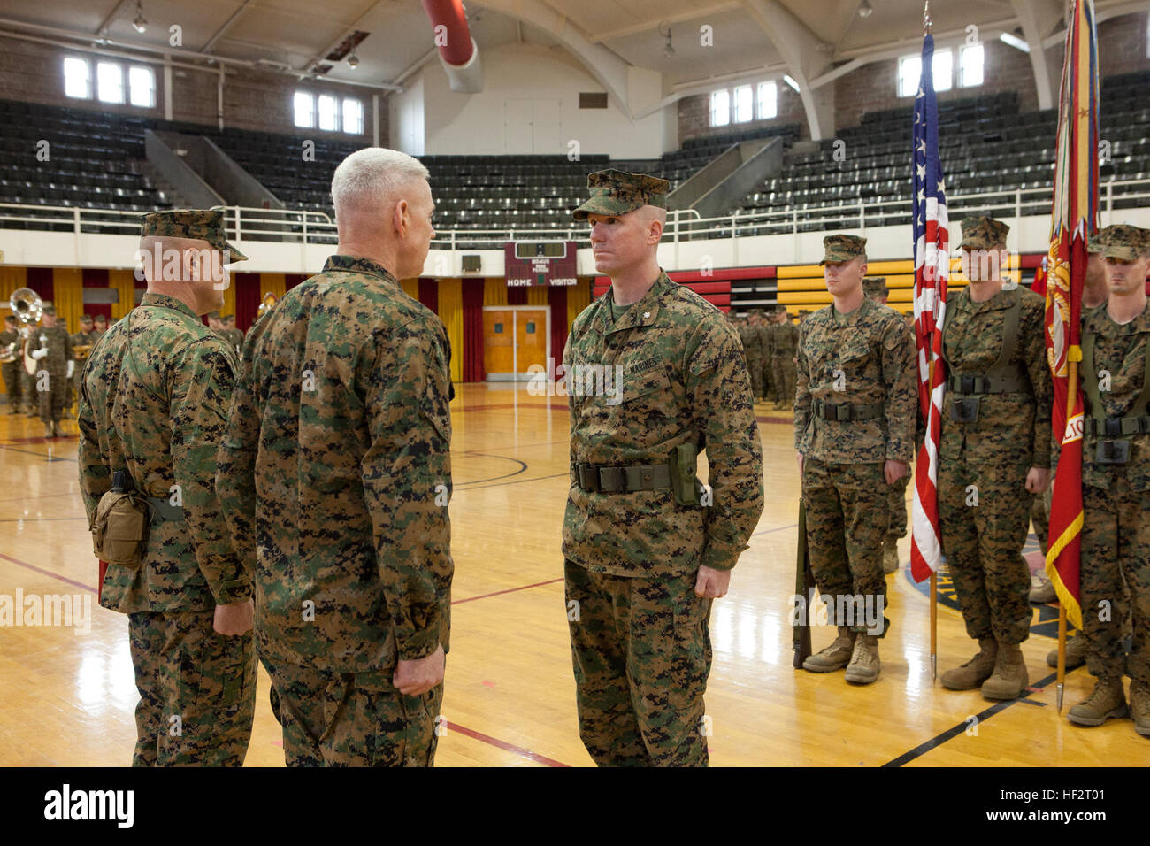 U.S. Marine Corps Lt. Col. Bradley C. Weston, center, outgoing ...