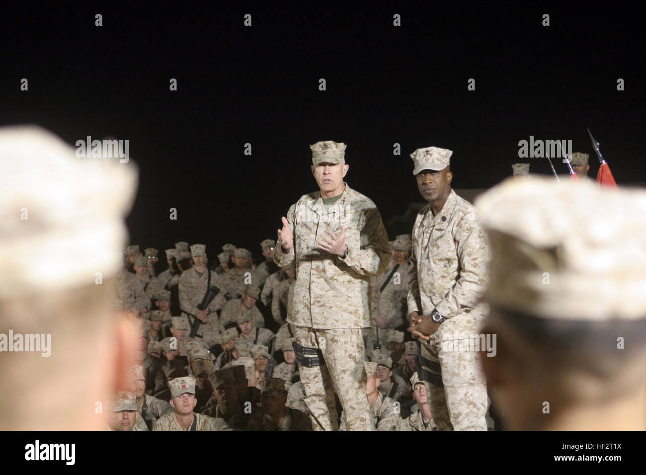 Gen. James T. Conway (left) and Sgt. Maj. Carlton W. Kent (right) speak ...