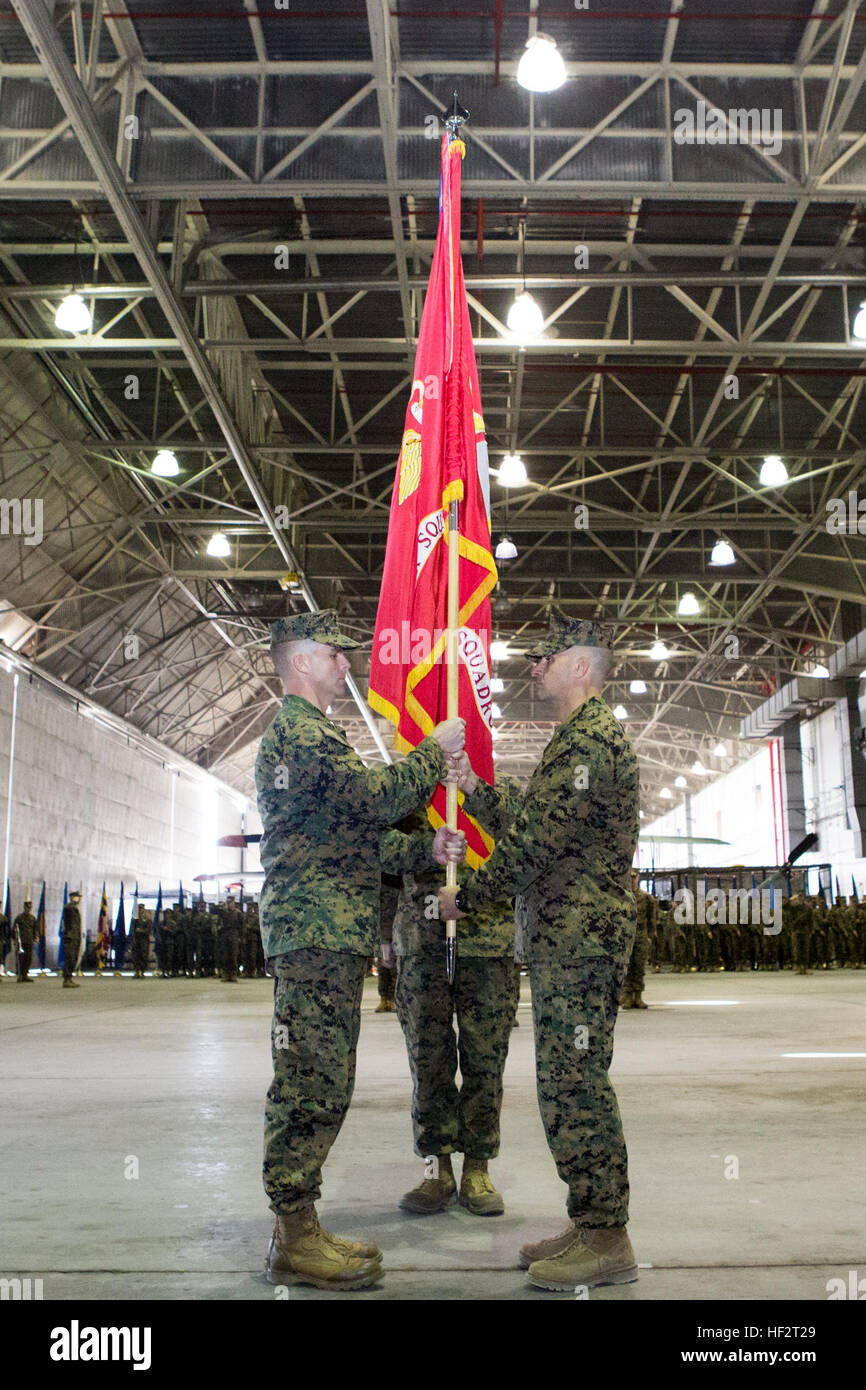 U.S. Marine Corps Lt. Col. Matthew R. Sale, right, relinquishes command ...
