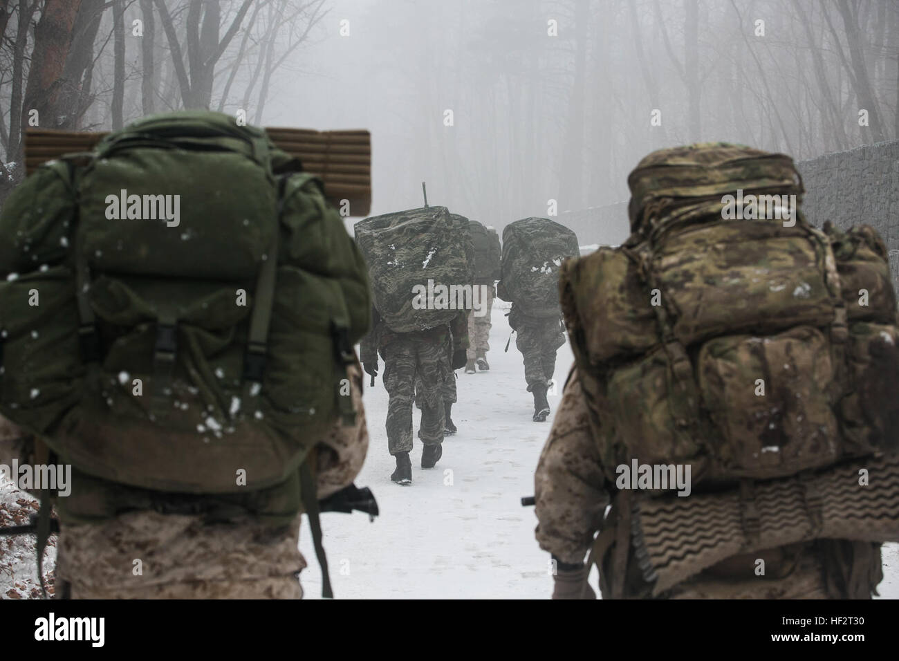 U.S. and Republic of Korea Marines hike a 35- km path up a mountain Jan ...