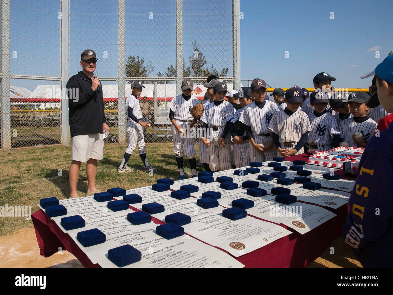 Brig. Gen. Tracy King gives closing remarks after a baseball clinic Jan ...