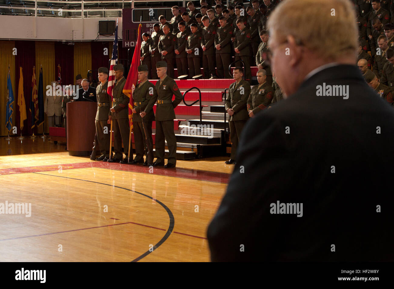 U.S. Navy Capt. Timothy Overturff, left, chaplain, delivers an ...