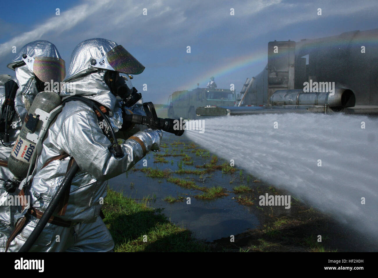 Aircraft Rescue and Fire Fighting Marines spray massive amounts of ...