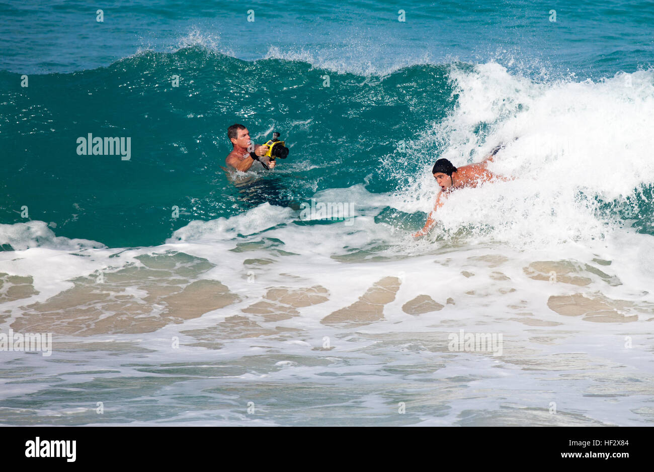 Competitors of the Pyramid Rock Body Surfing Competition 2015 compete ...