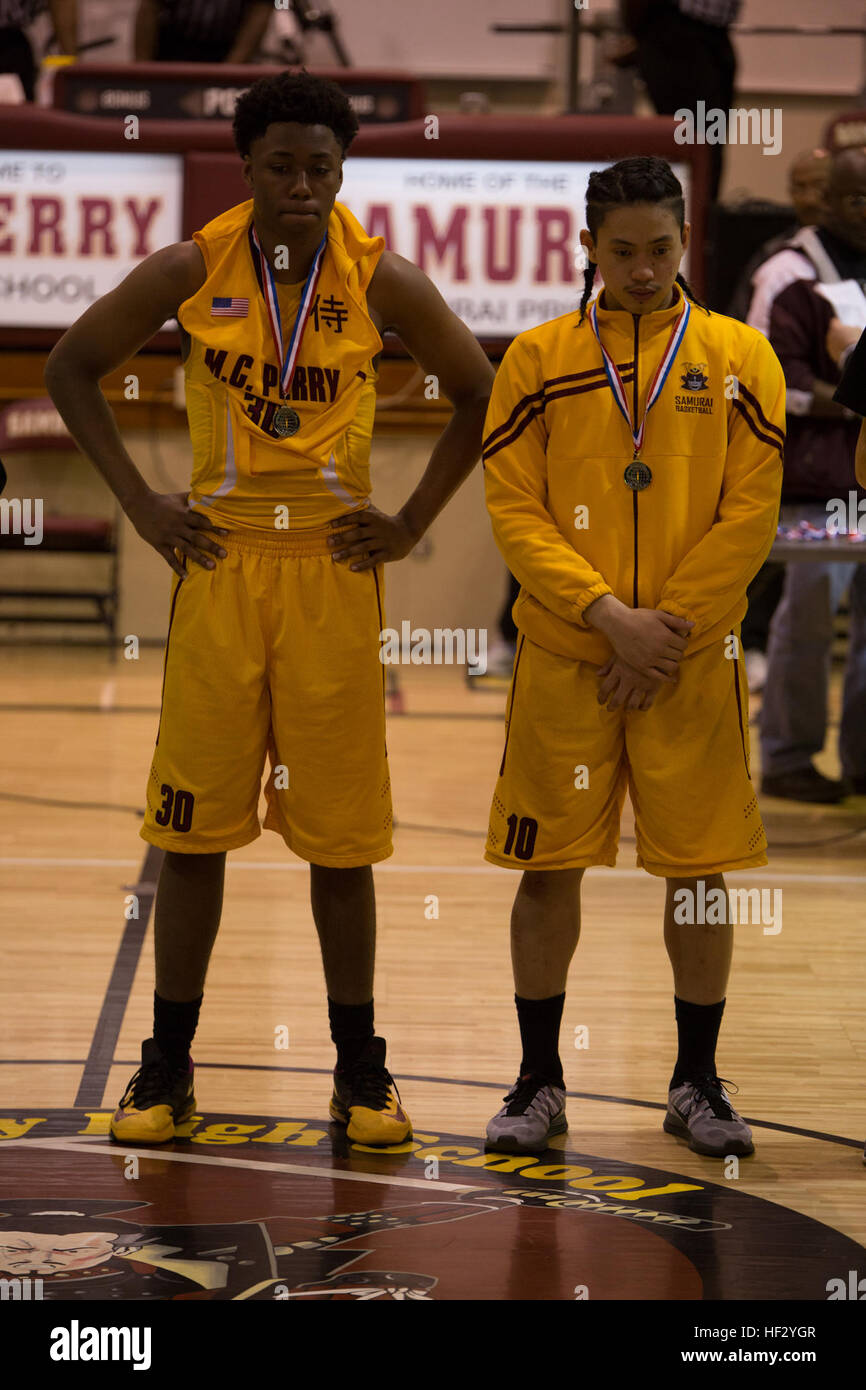 Len Jon Cadavos and Jarrell P. Davis, captains of the Matthew C. Perry ...