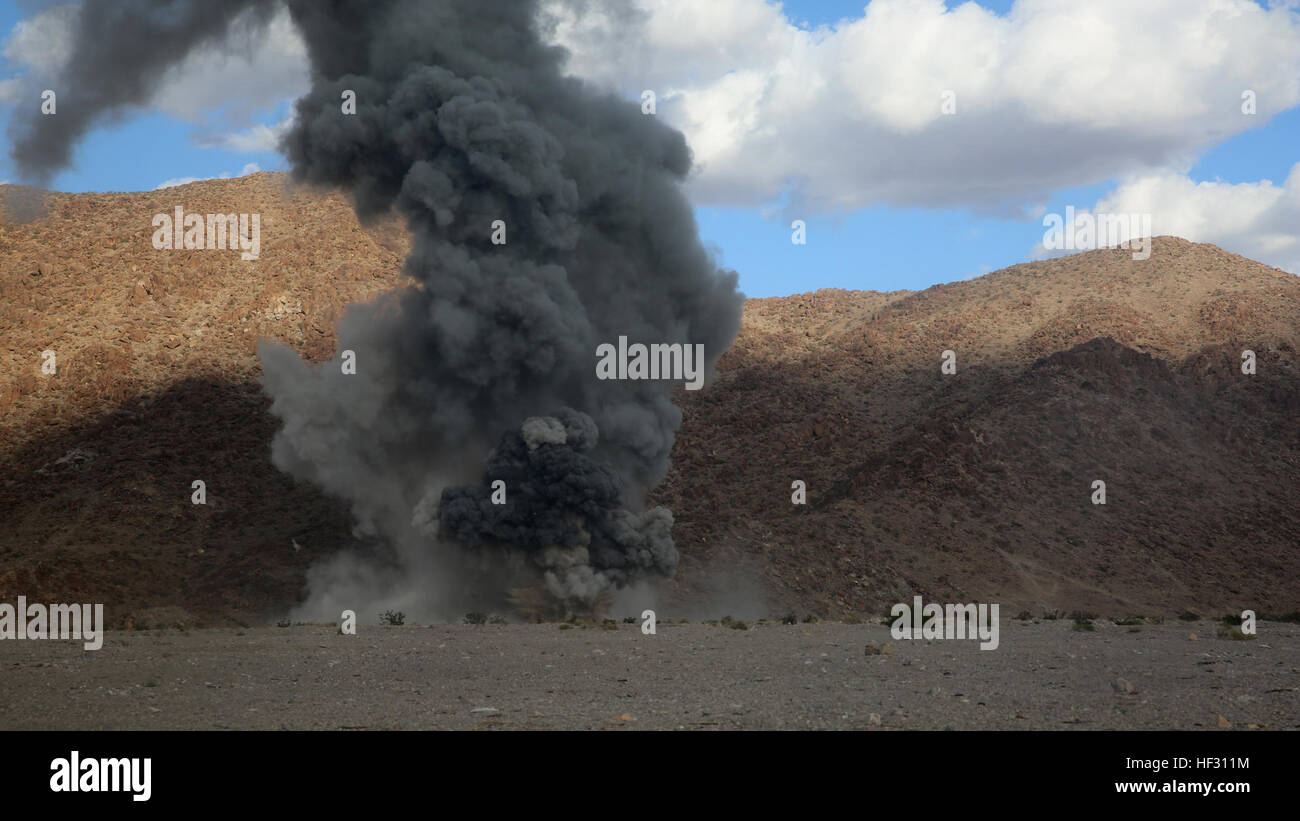 Four sets of eight M107 155 mm High Explosive Projectiles detonate in ...