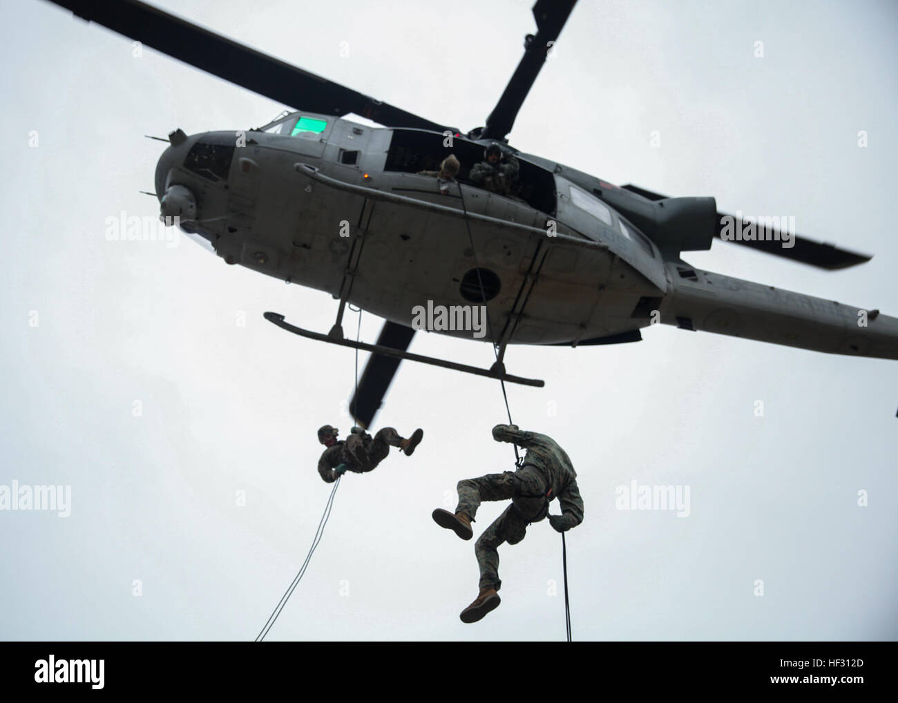 Students rappel from a helicopter during the Helicopter Ropes ...