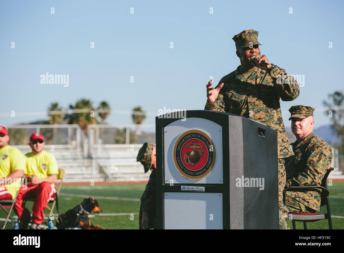 Sergeant Major Michael T. Mack addresses the attendees of the opening ...