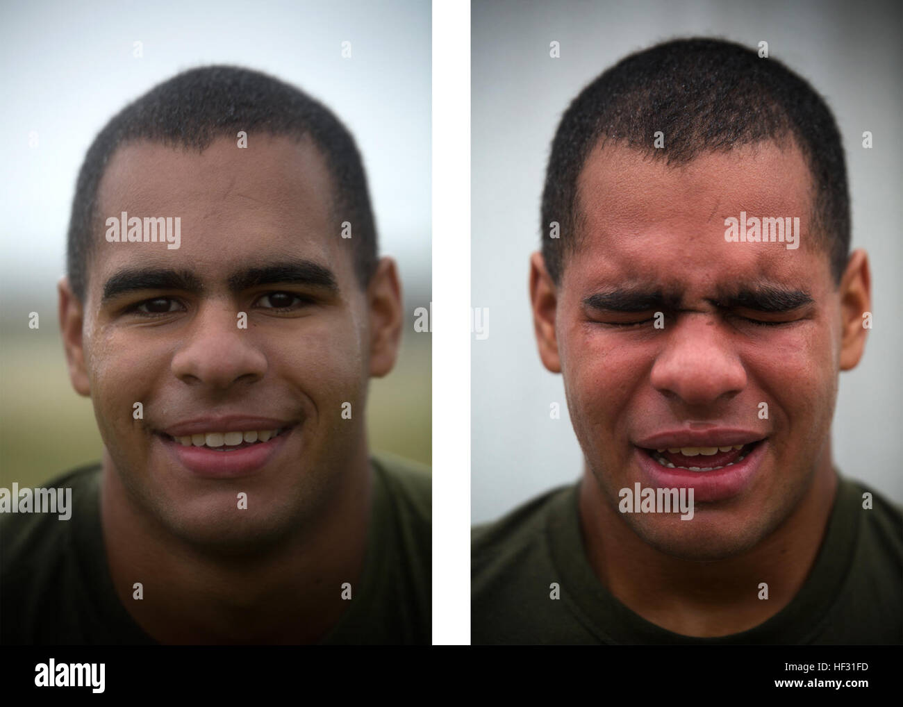 Lance Cpl. Anthony Bello poses for a photo before being sprayed with ...