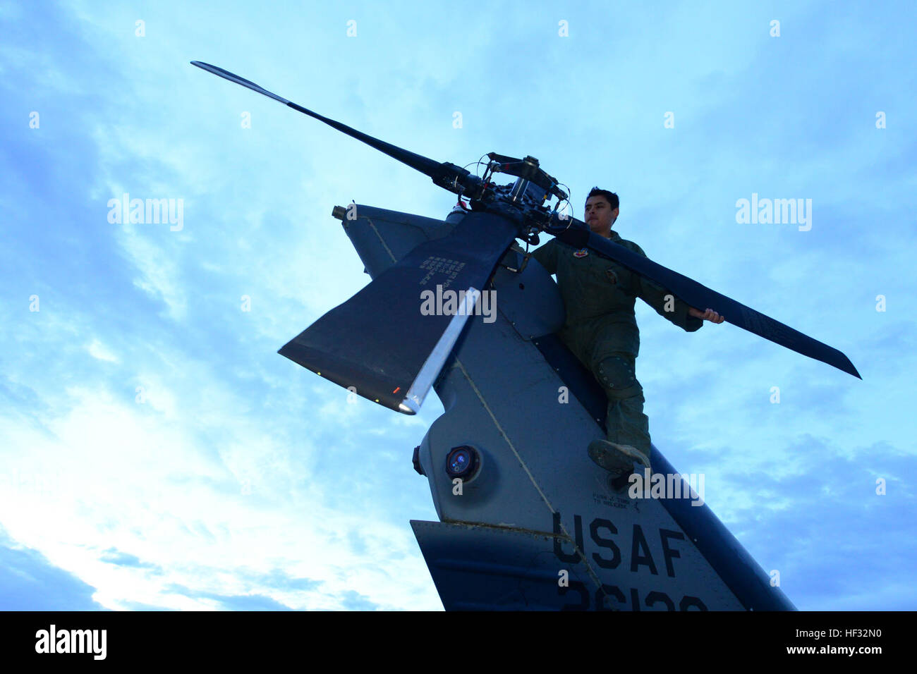 An HH-60G Pave Hawk helicopter flight engineer assigned with the 129th ...