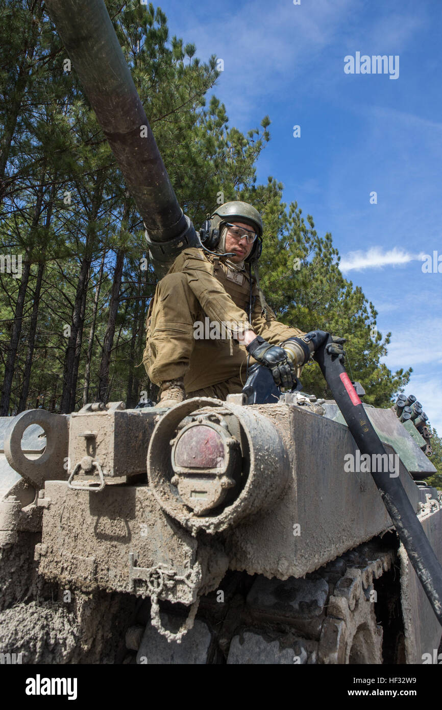 U.S. Marine Corps Cpl. Joey Denado, a tank gunner assigned to 2d Tank ...