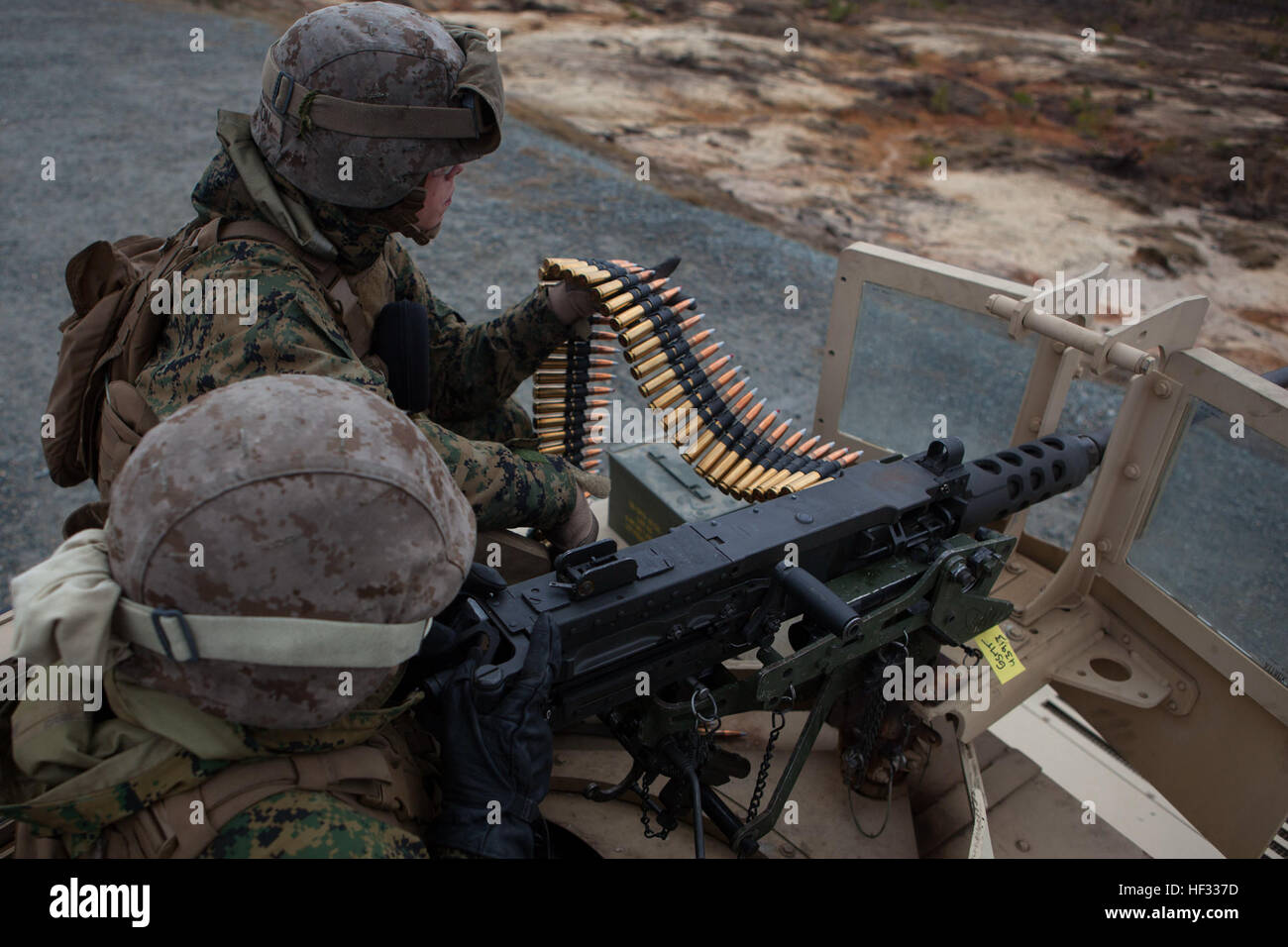 Marines from the 2nd Transportation Support Battalion train on a .50 ...