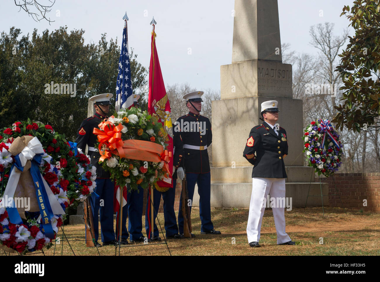 U.S. Marines with Marine Corps Base Quantico's Color Guard stand at ...