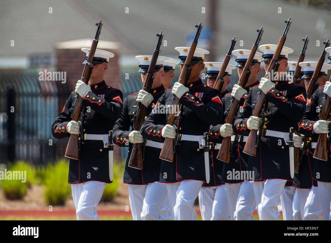 The United States Marine Corps Silent Drill Platoon performs close ...