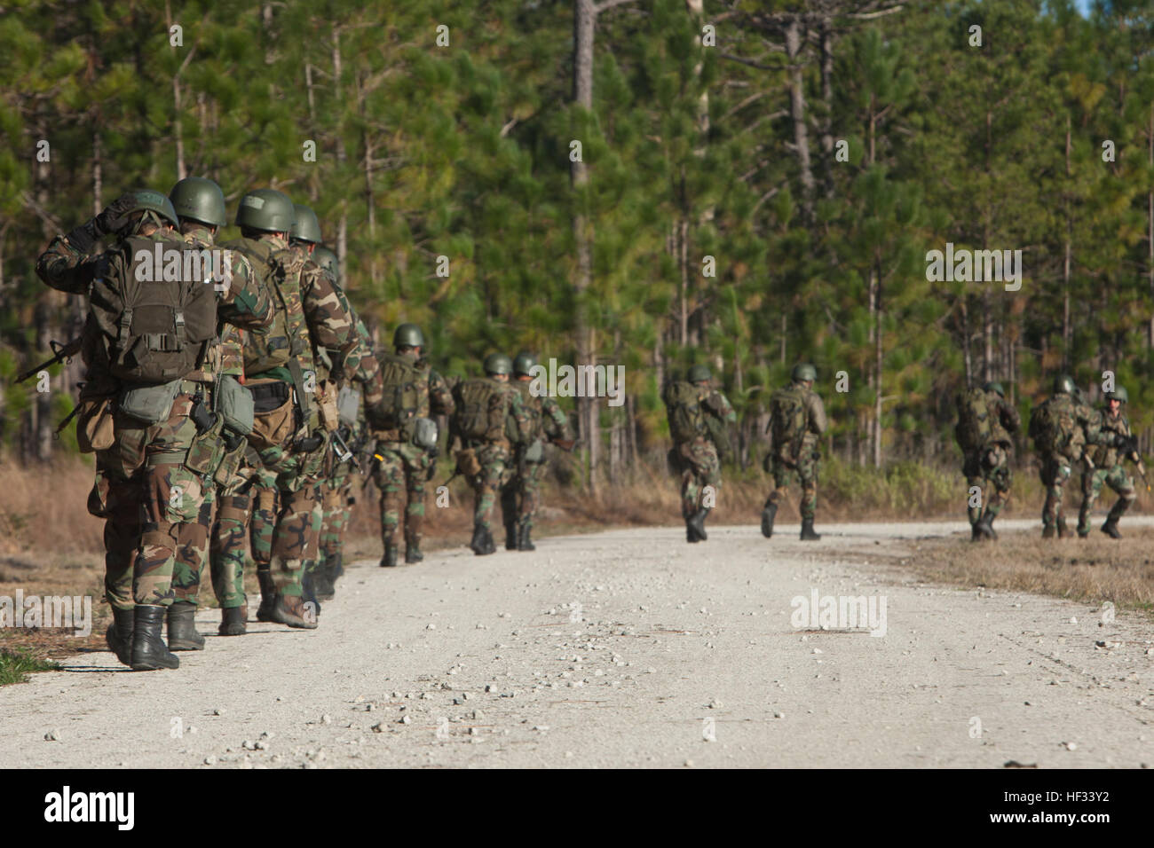 Royal Netherlands Marines patrol prior to boarding an aircraft during ...