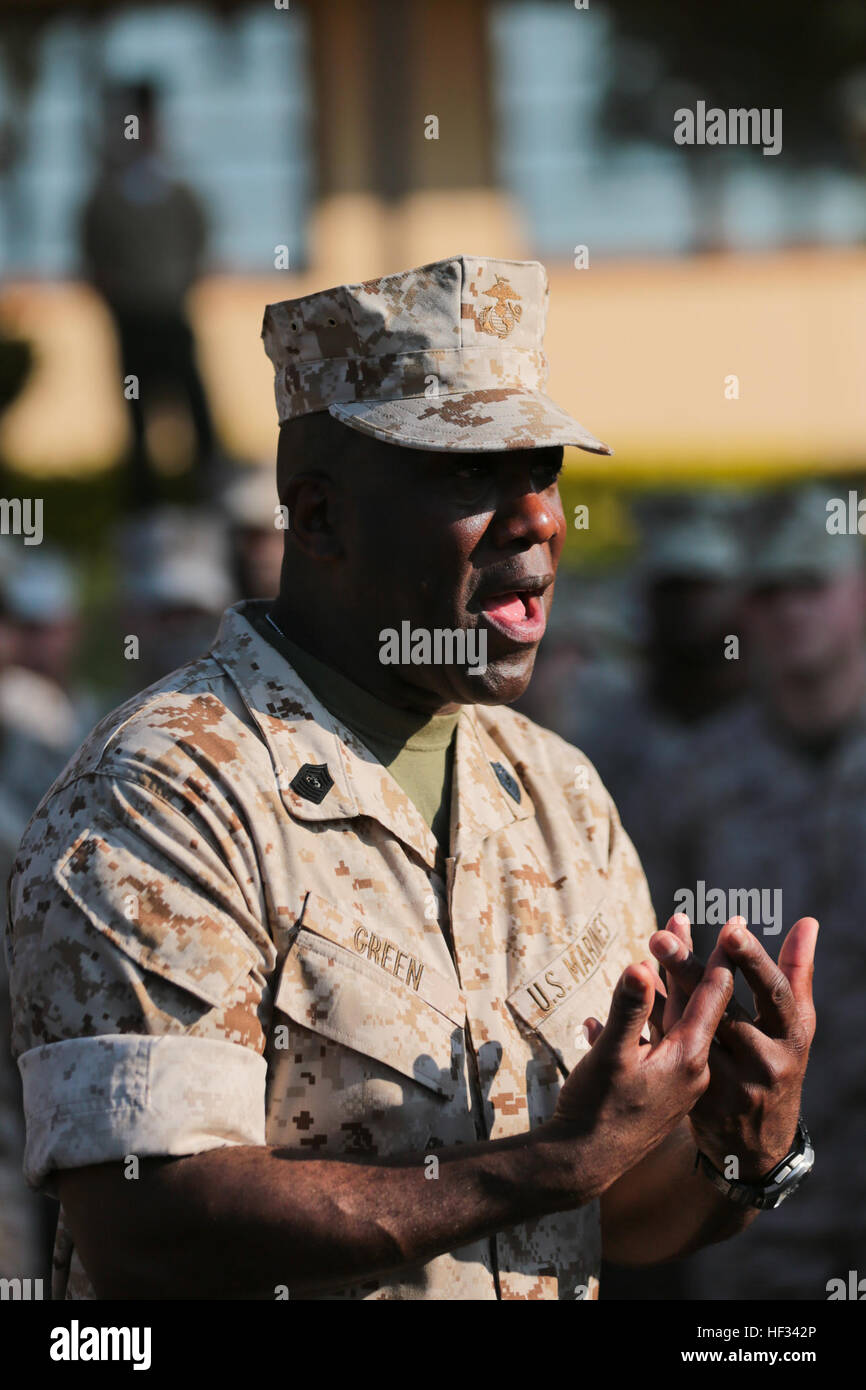 Sgt. Maj. of the Marine Corps Ronald L. Green speaks to Marines and ...